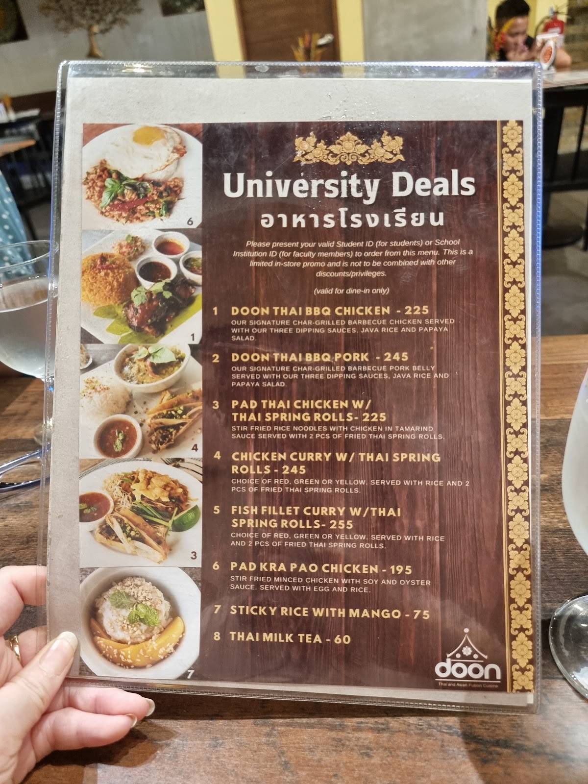 Menu at Doon Thai and Asian Fusion Cuisine (Malate) restaurant, Manila