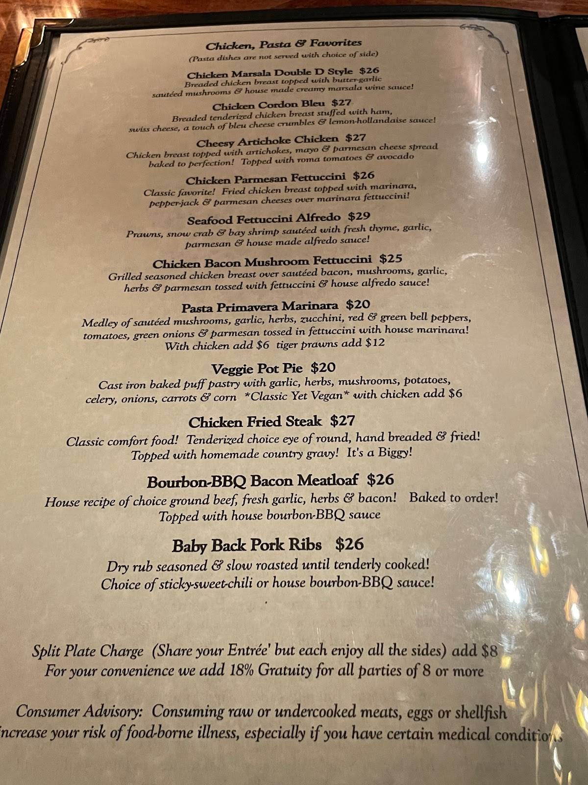 Menu at Double D Steak & Seafood steakhouse, Fortuna
