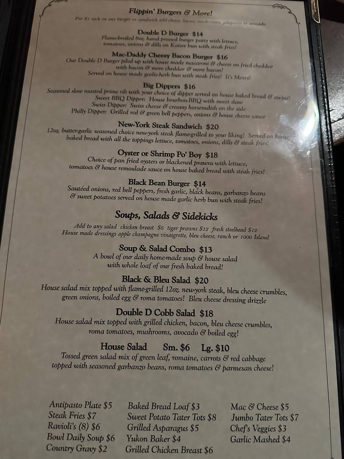 Menu at Double D Steak & Seafood steakhouse, Fortuna