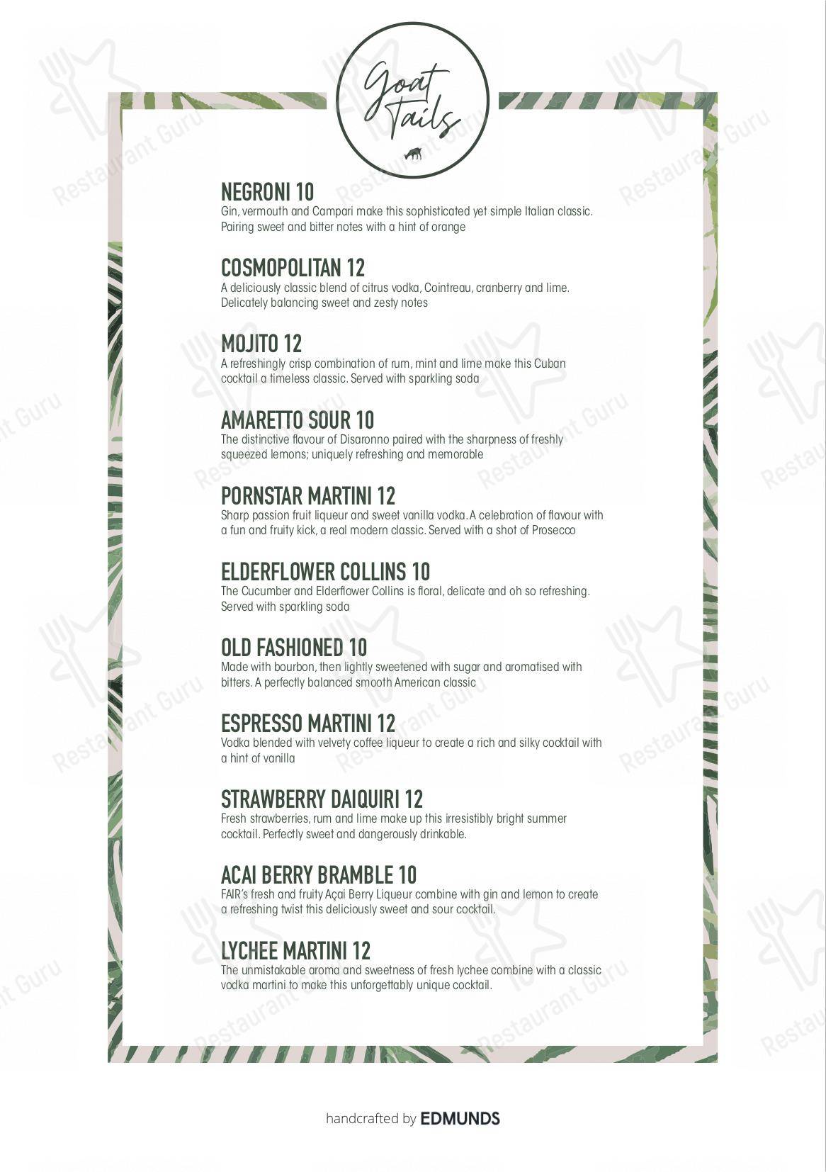 Menu at The Goat at Downton restaurant, Downton