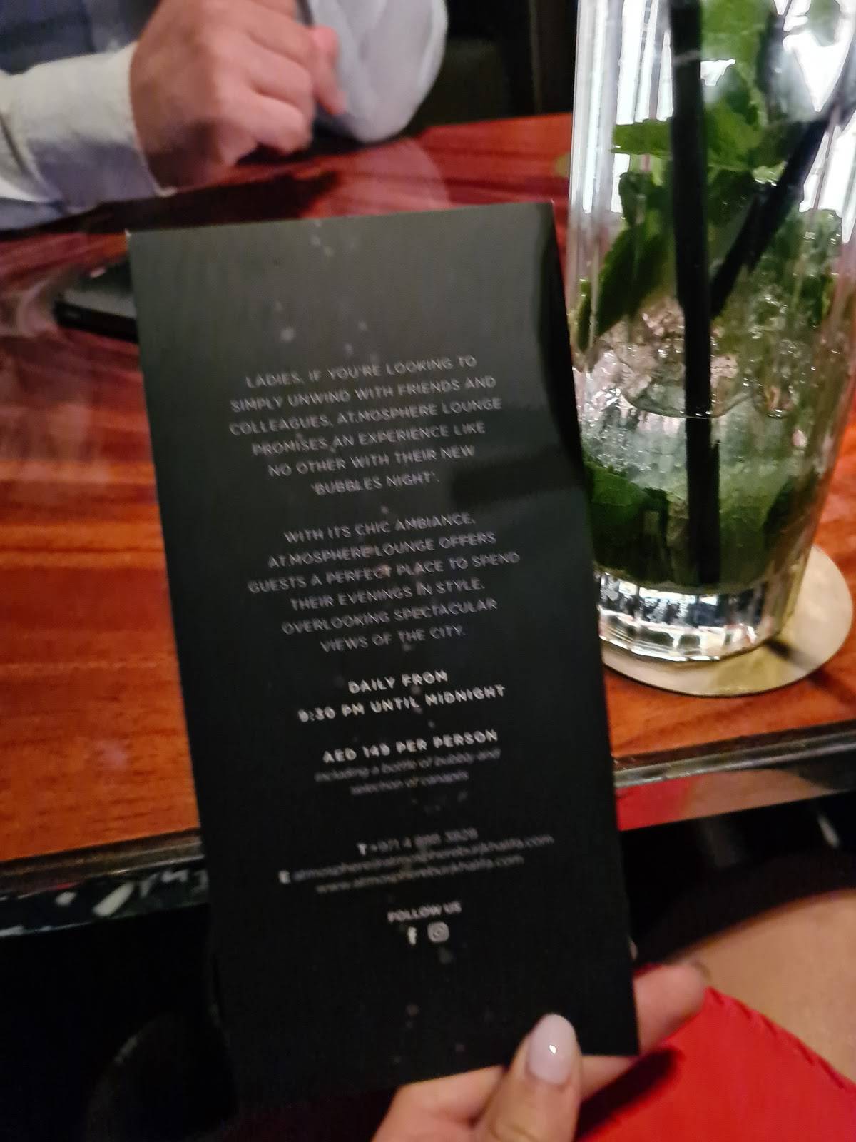 Menu at Atmosphere Burj Khalifa restaurant, Dubai, 57XF+J8R Burj ...