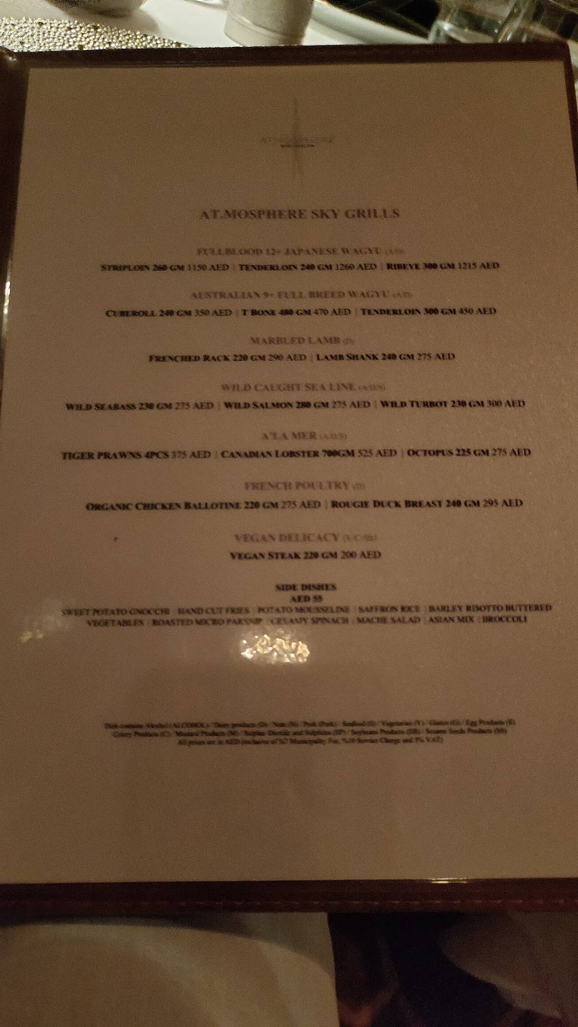 Menu at Atmosphere Burj Khalifa restaurant, Dubai, 57XF+J8R Burj ...