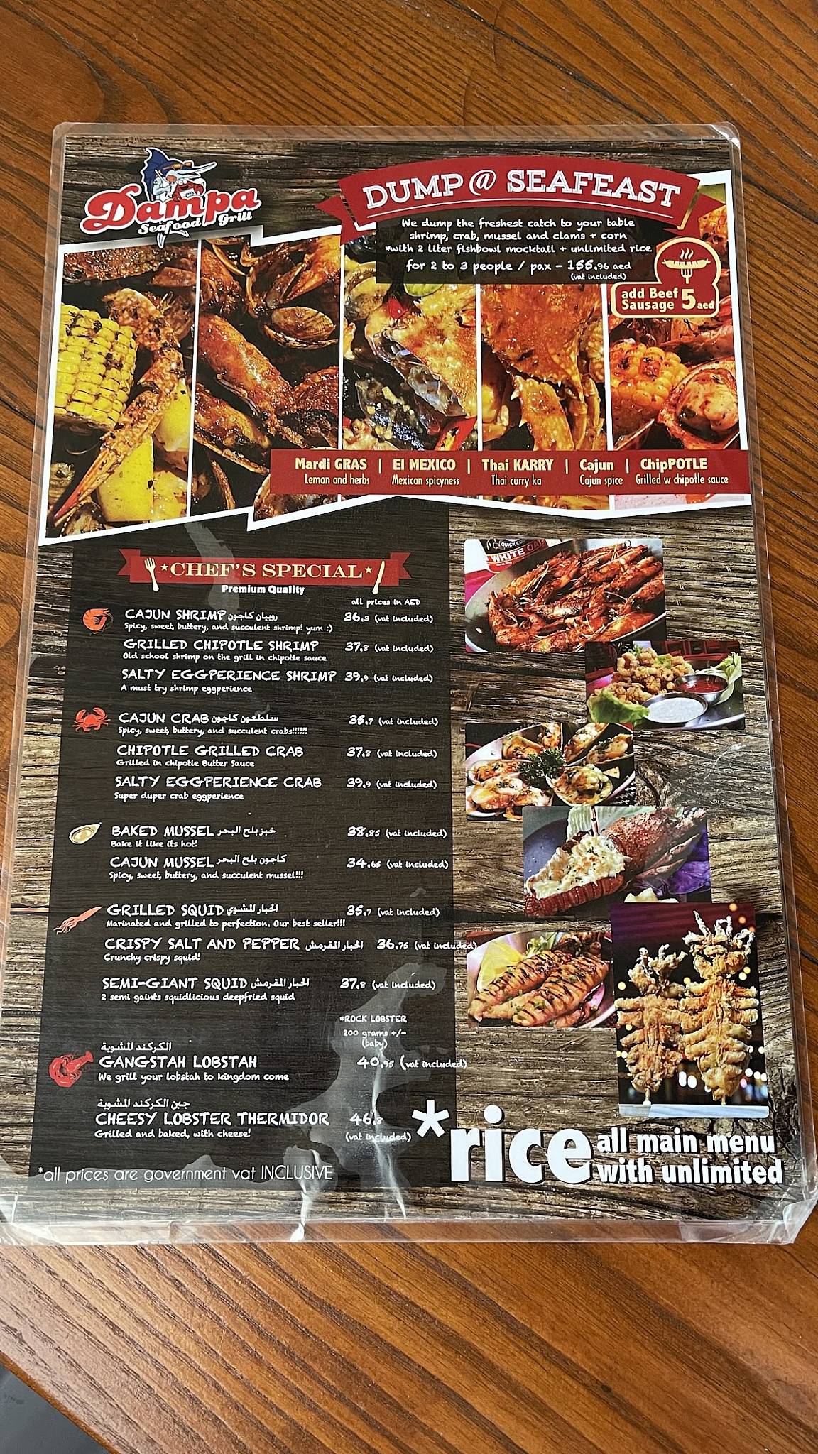 Menu at Dampa Seafood Grill - Dubai restaurant, Dubai, Baniyas Rd