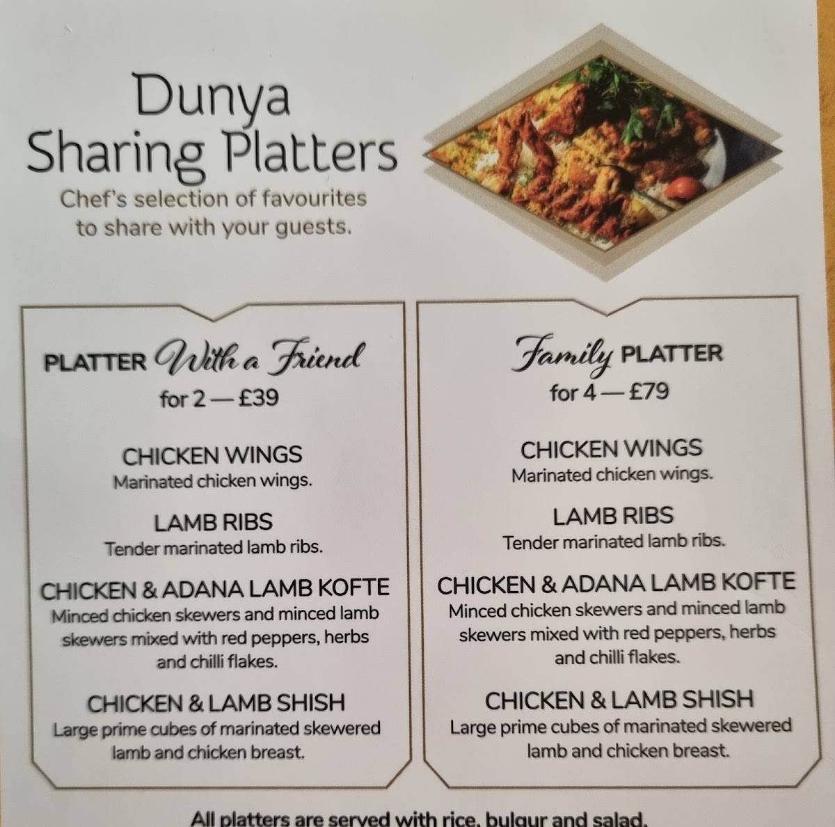 Menu at Dunya Restaurant Turkish Cuisine, Plymouth