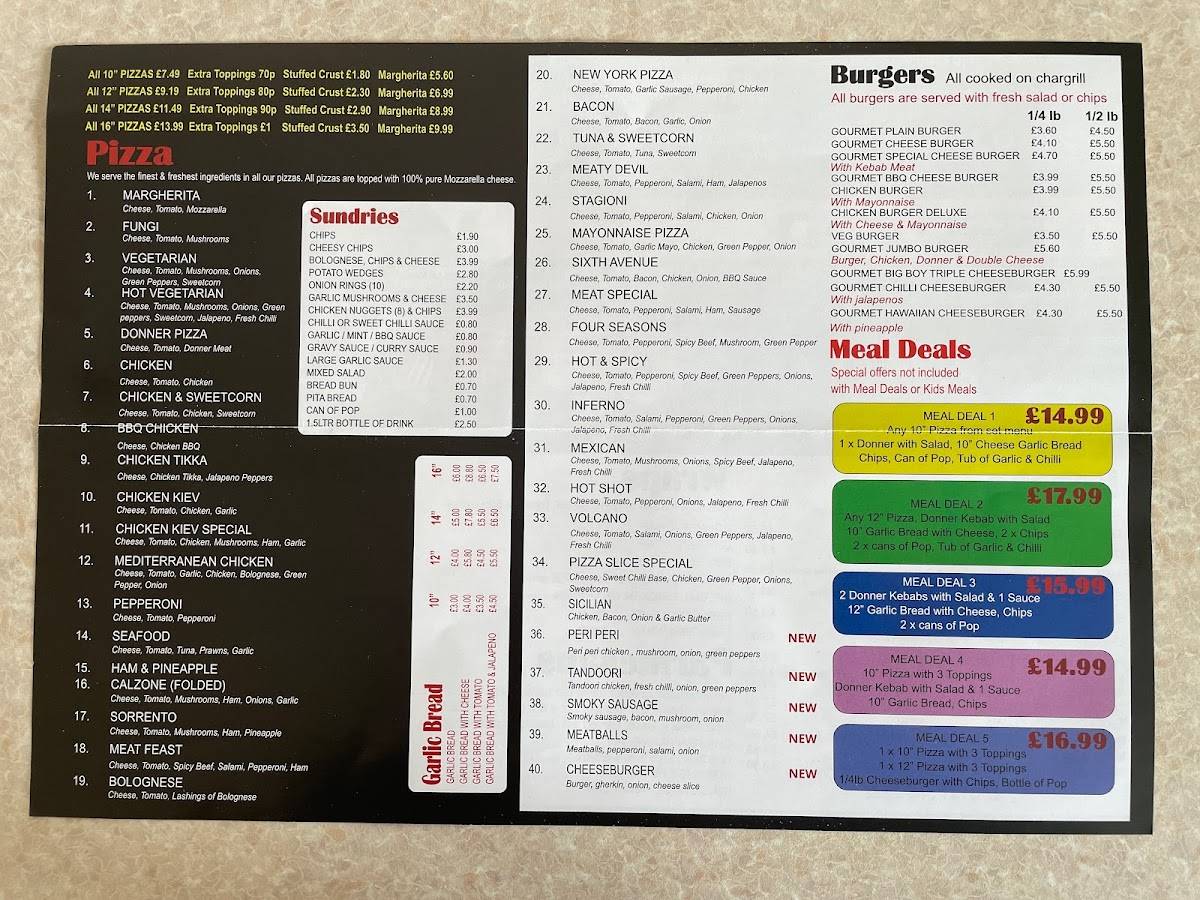 Menu at The Pizza Slice restaurant, Durham