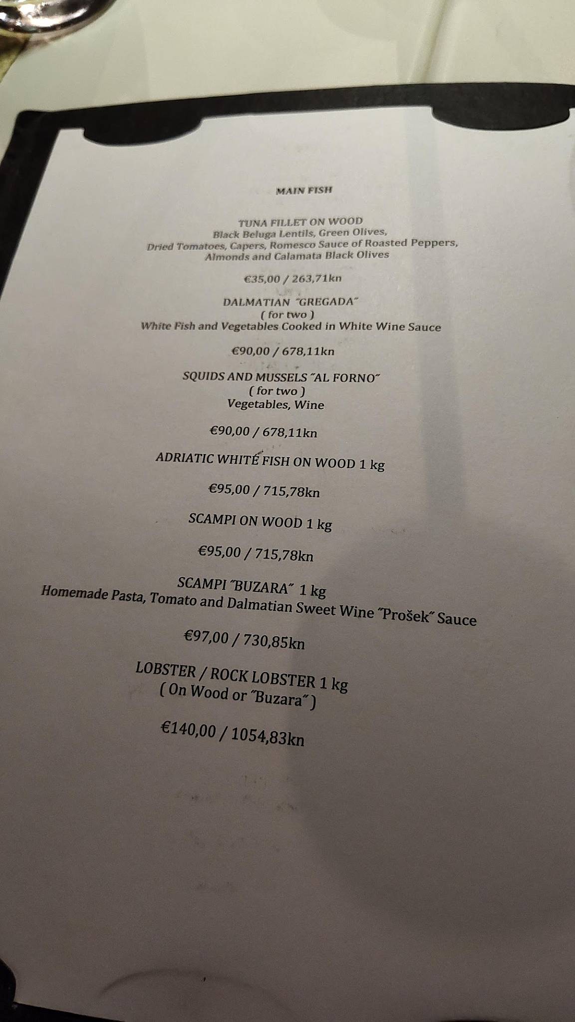 Menu at Dvor restaurant, Split, Put Firula 14