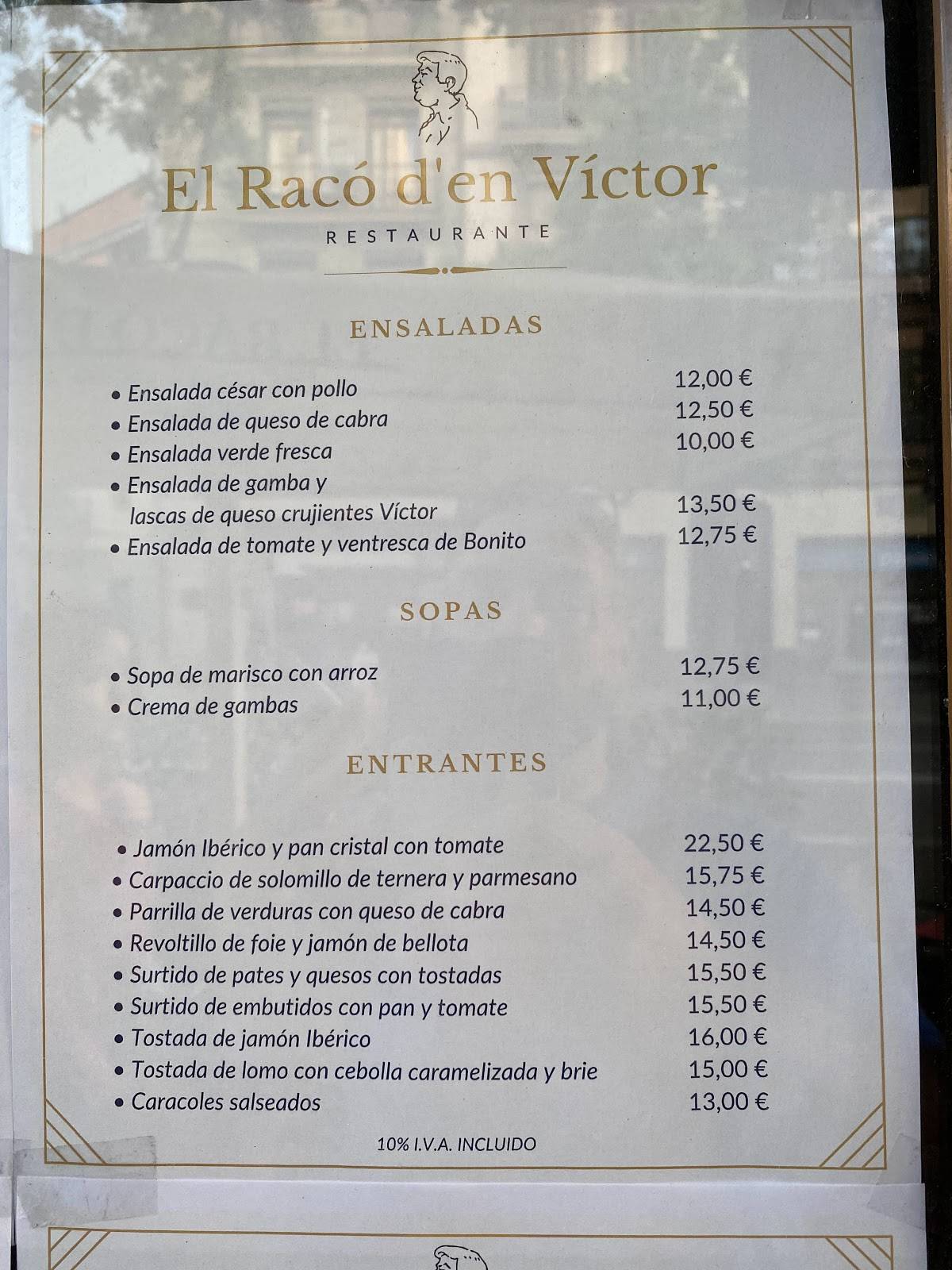 Carta del restaurante EL RACÓ D'EN VÍCTOR, Barcelona