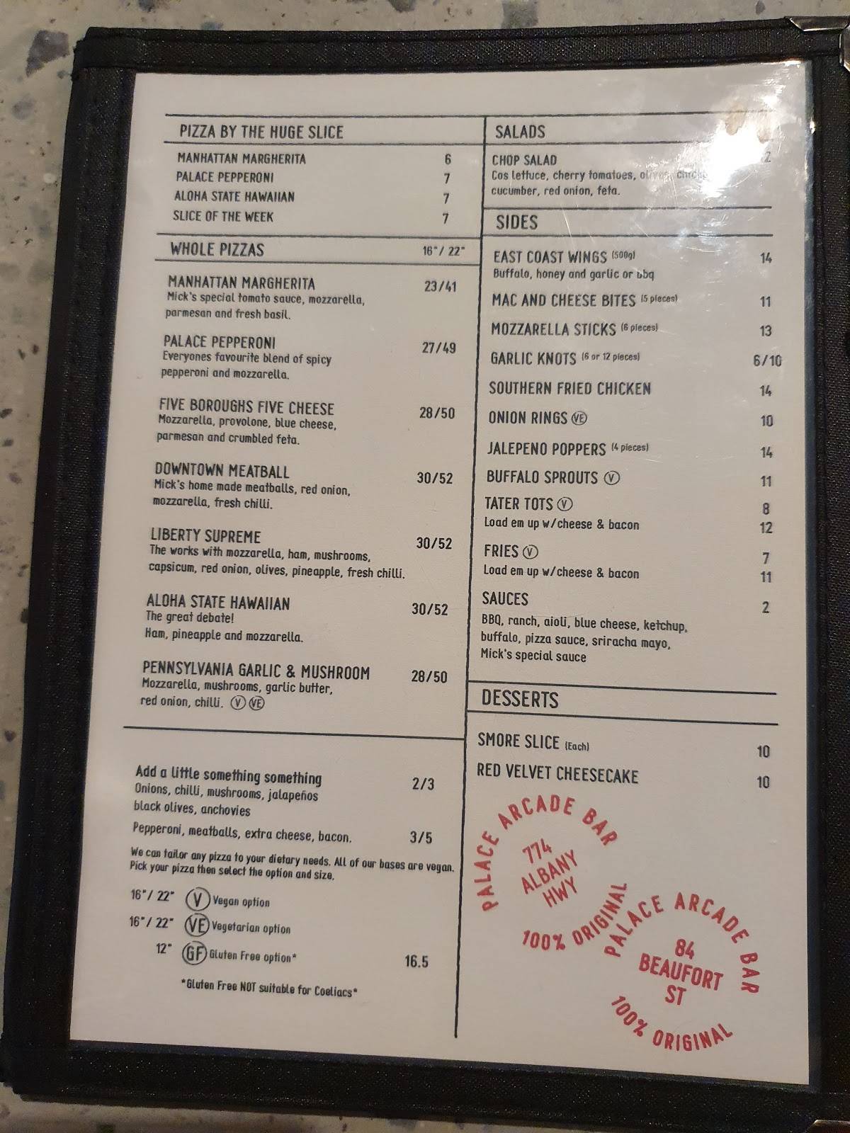Menu at The Palace Arcade - Victoria Park pub & bar, East Victoria Park