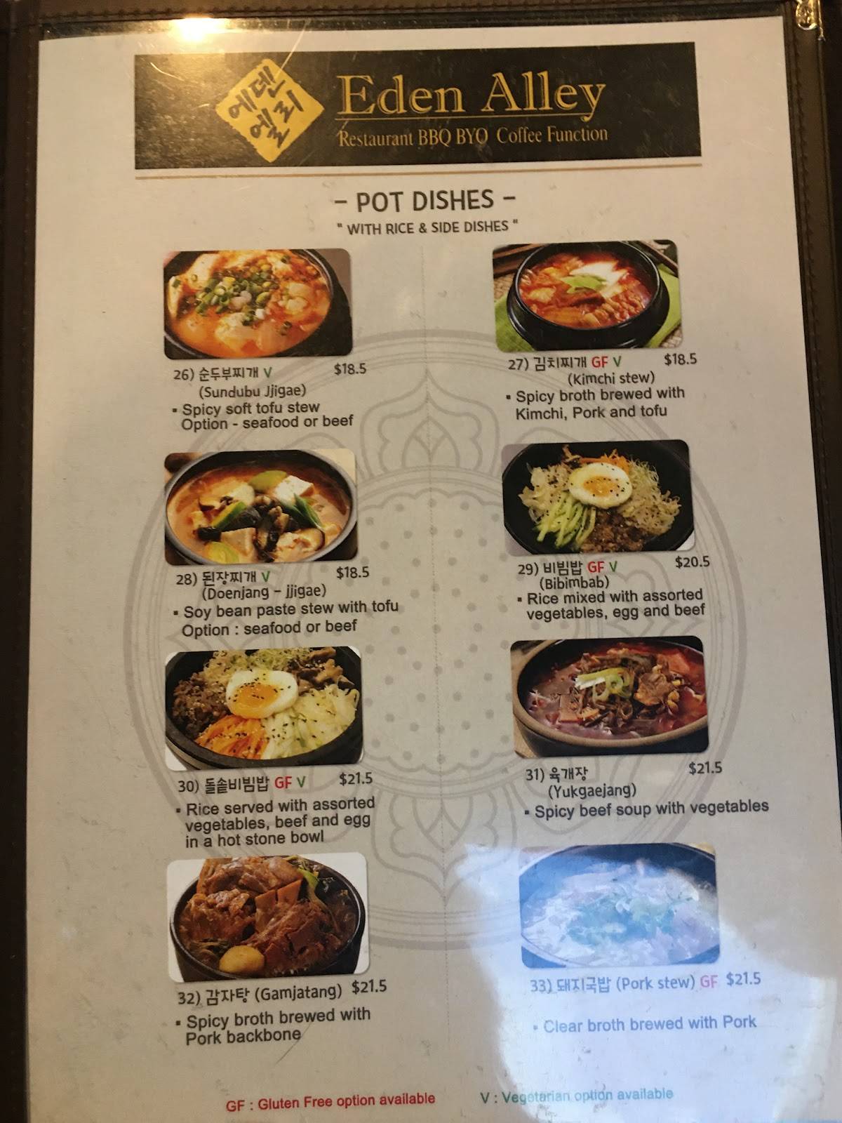 Menu at Eden Alley 2 Korean Restaurant and Café, Christchurch