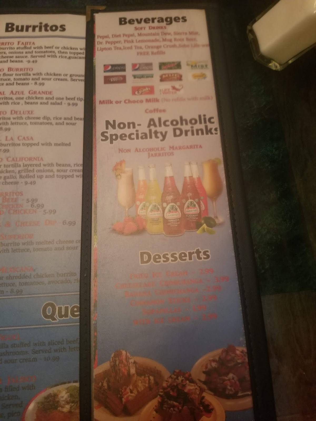 Menu at El Azul Grande Inc restaurant, Pikeville, 190 S Mayo Trail