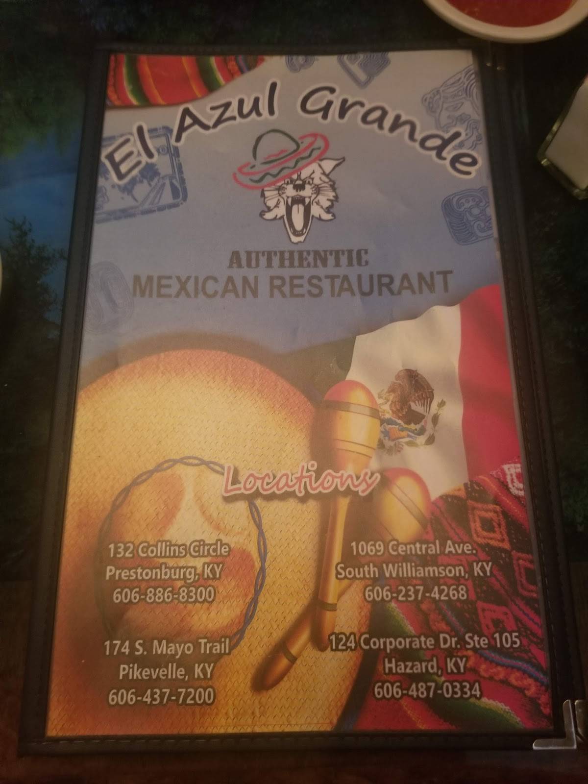 Menu at El Azul Grande Inc restaurant, Pikeville, 190 S Mayo Trail