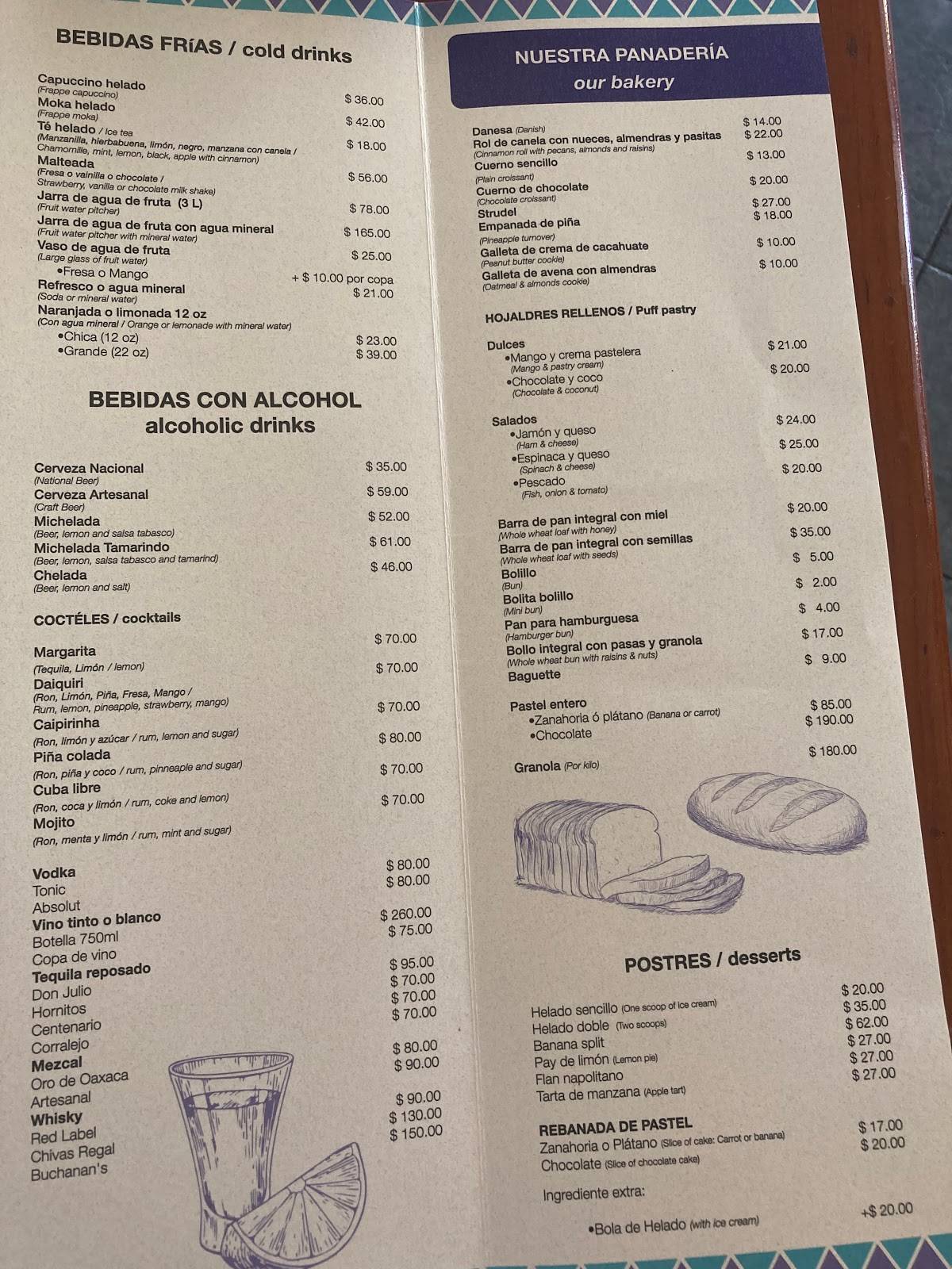 Menu at El Cafecito, Puerto Escondido, Boulevard Benito Juárez 1