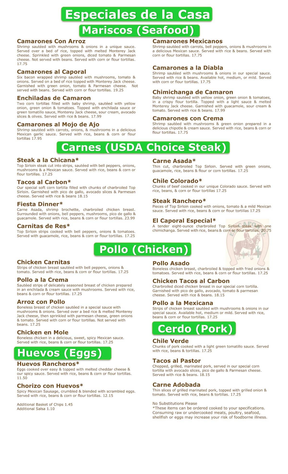 Menu at El Caporal Family Mexican Restaurant, Cañon City, Main St