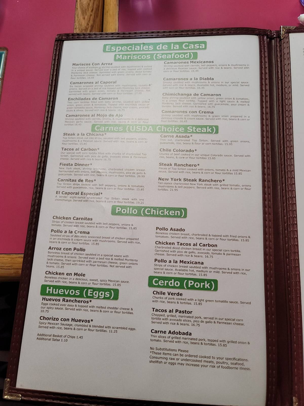 Menu at El Caporal Family Mexican Restaurant, Cañon City, Main St