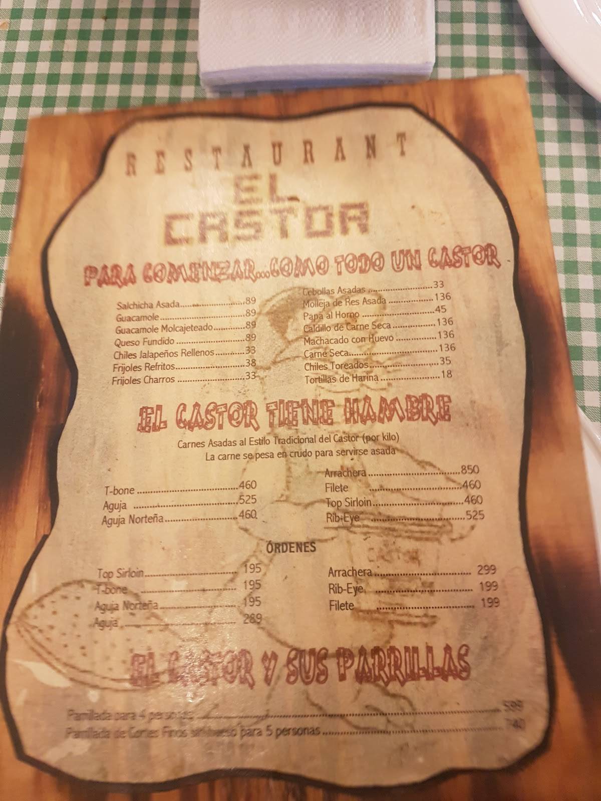 Carta del restaurante El Castor, Monterrey, Blvd. Rogelio Cantú Gomez #1000