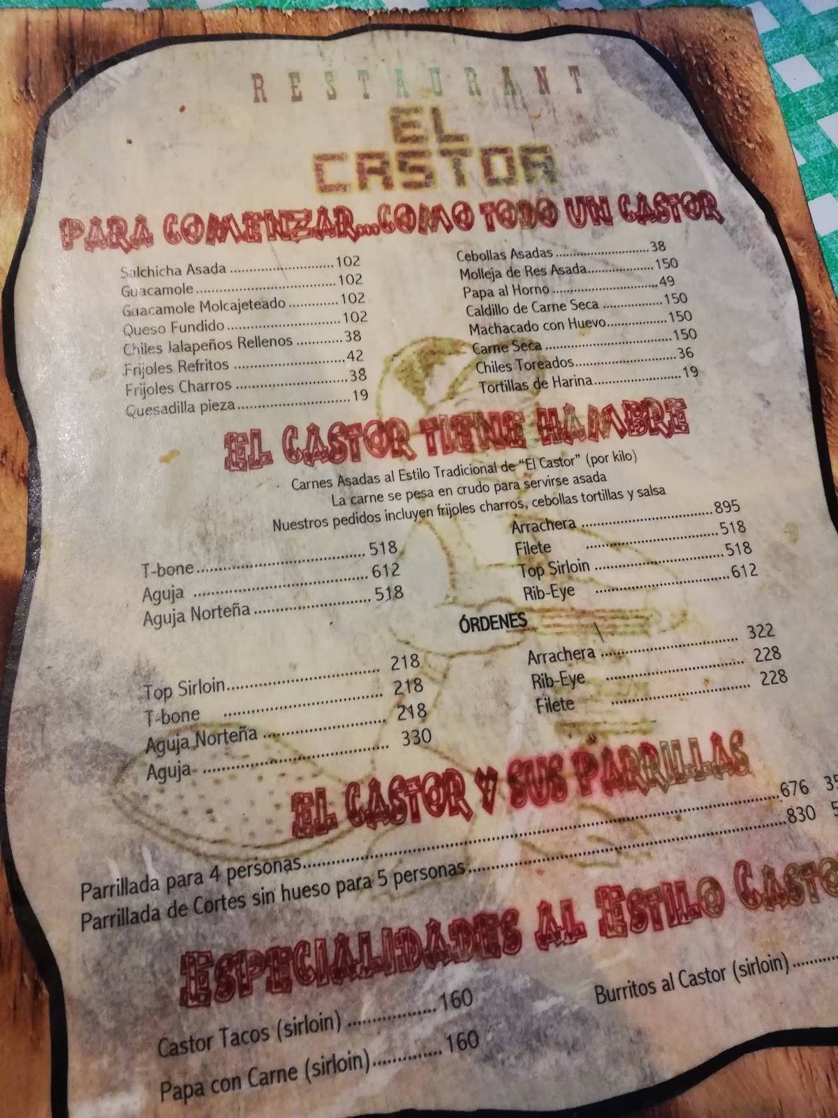 Carta del restaurante El Castor, Monterrey, Blvd. Rogelio Cantú Gomez #1000