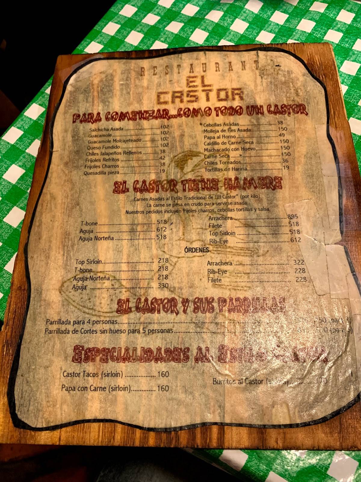Carta del restaurante El Castor, Monterrey, Blvd. Rogelio Cantú Gomez #1000