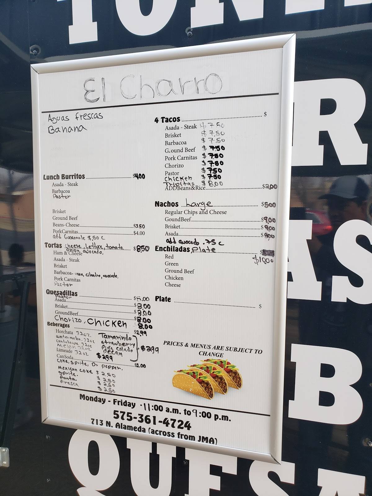 Menu at El Charro restaurant, Carlsbad
