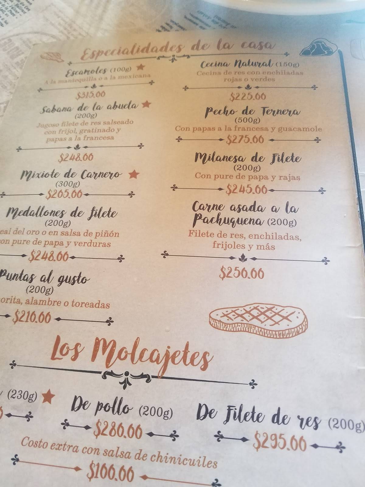 Carta del restaurante El Estufón del la Abuela, Pachuca del Soto, CARRT