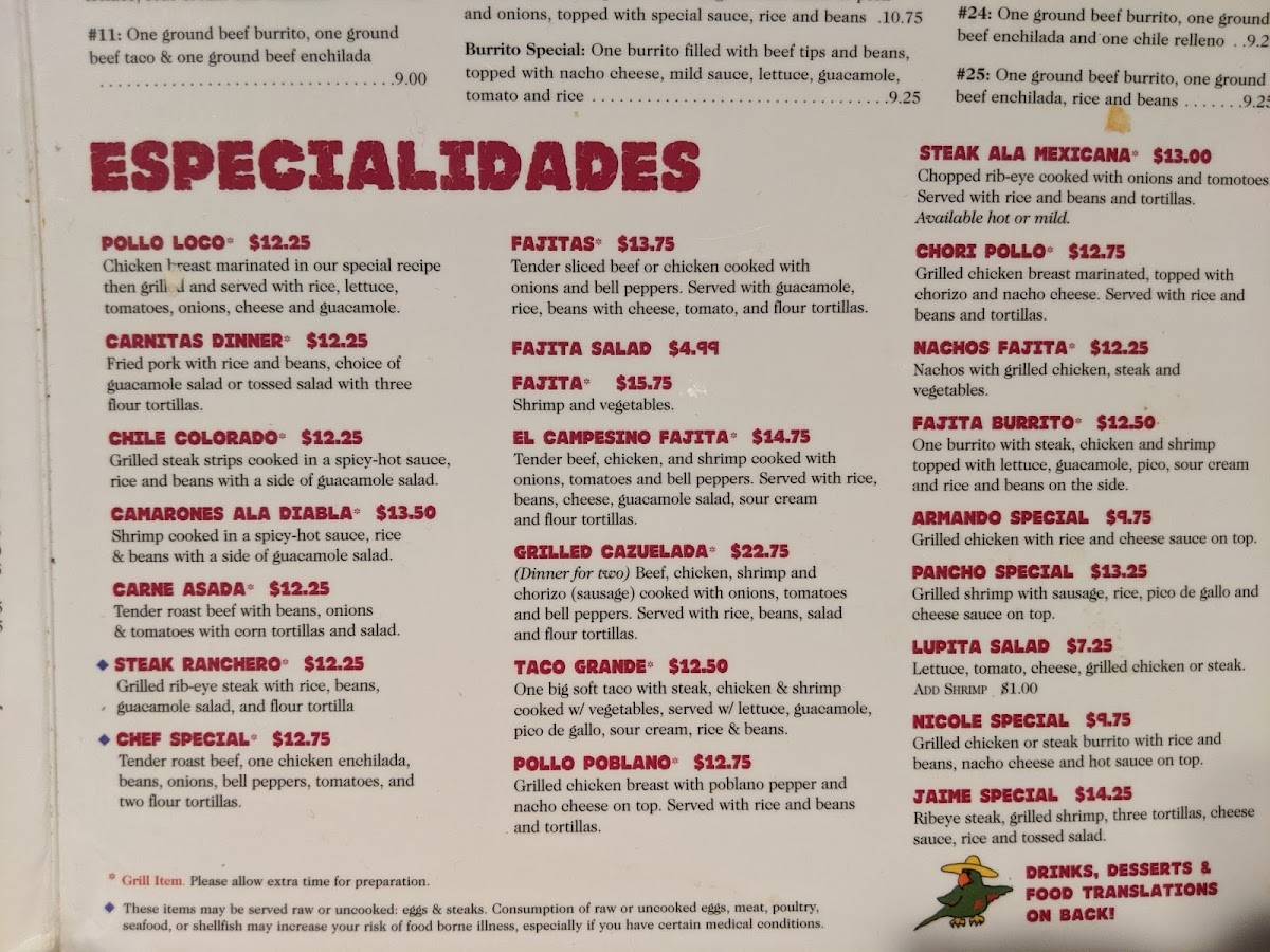 Menu at El Fogon Mexican Grill restaurant, Akron