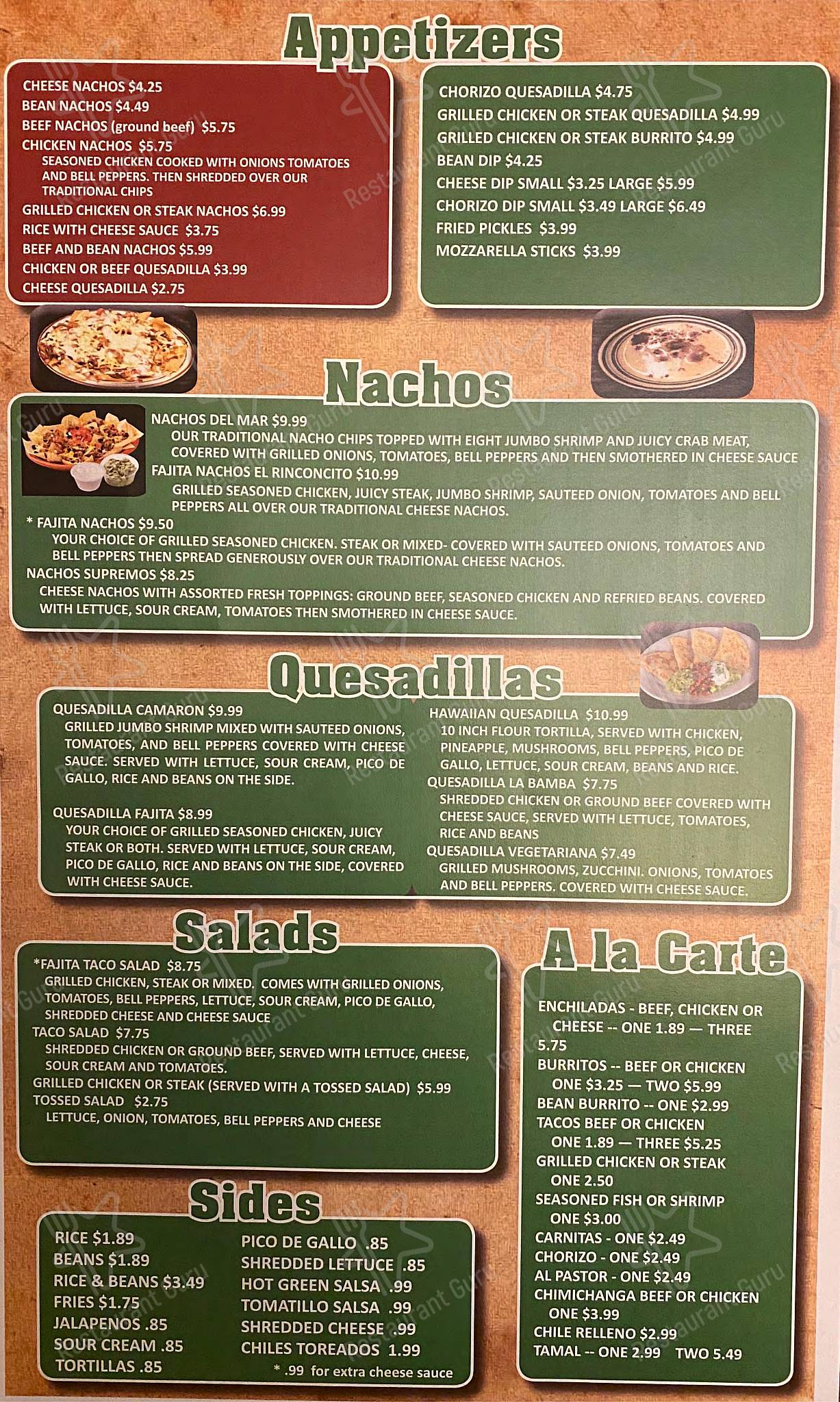 Menu at Diaz Ranchito restaurant, Morgantown