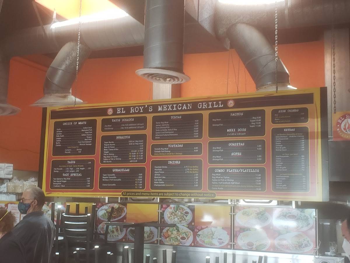Menu at El Roy's Mexican Grill restaurant, Petaluma, 210 Edith St
