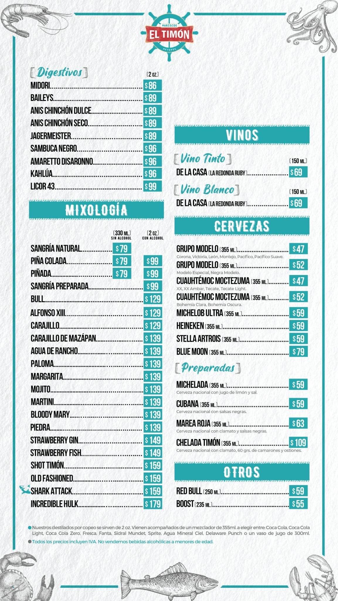 Menu at El Timón Metepec restaurant, Metepec
