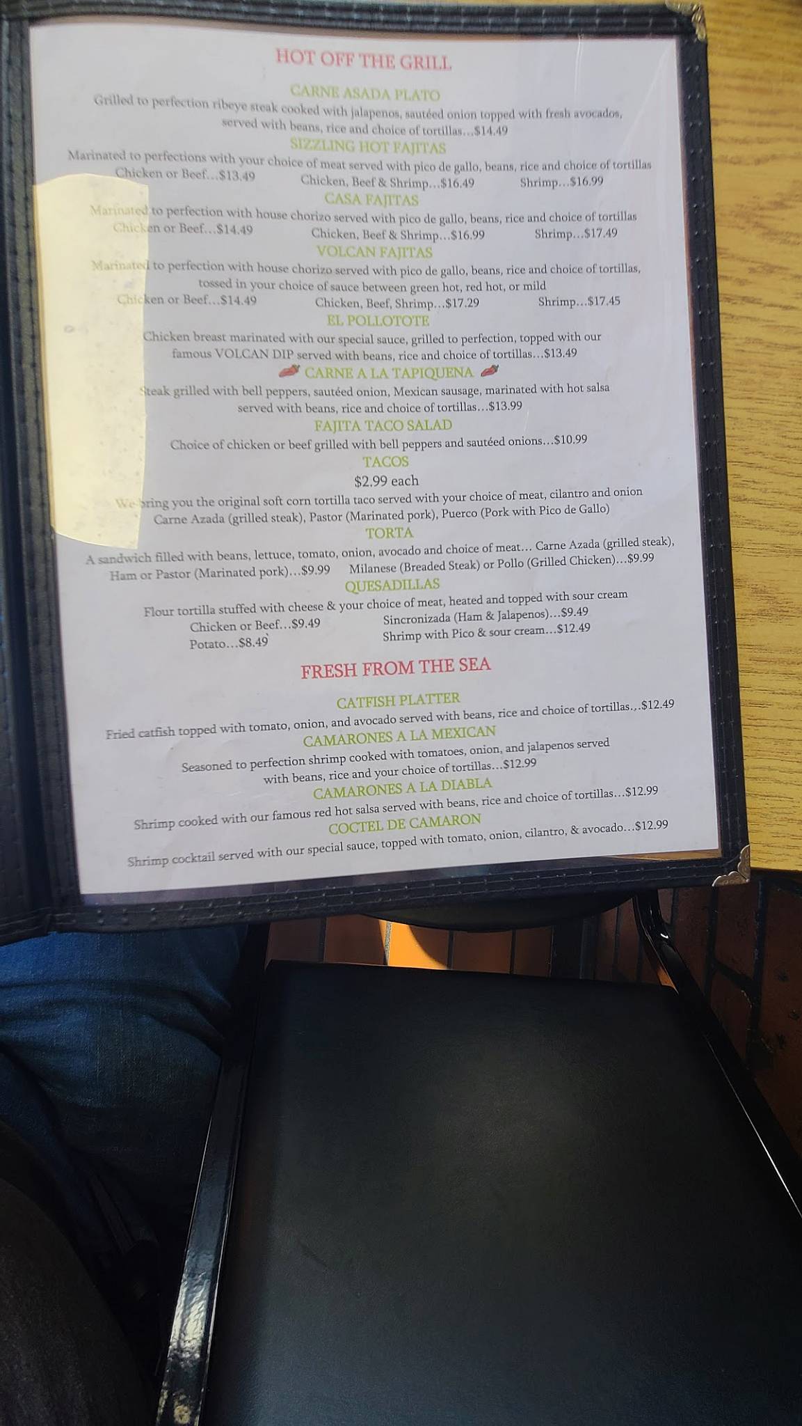 Menu at El Volcan Mexican Grill restaurant, Independence