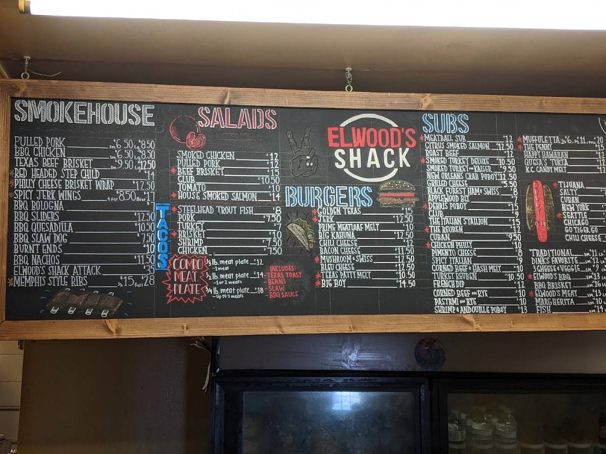 Menu at Elwood's Shack restaurant, Memphis