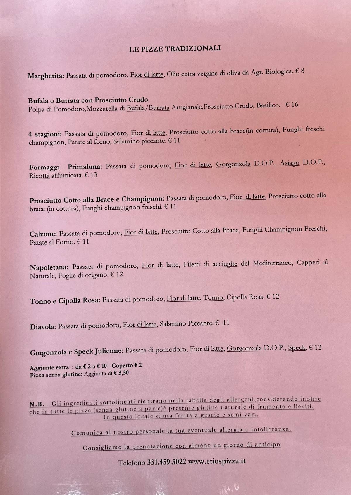 Menu da Erio's Pizza e Dolcezze per Tutti ristorante, Romano D'ezzelino ...