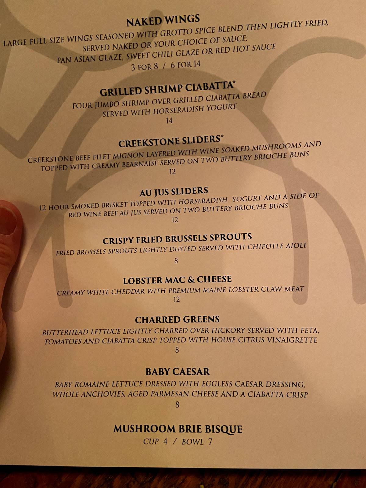 Menu at Grotto Wood-Fired Grill and Wine Cave pub & bar, Eureka Springs