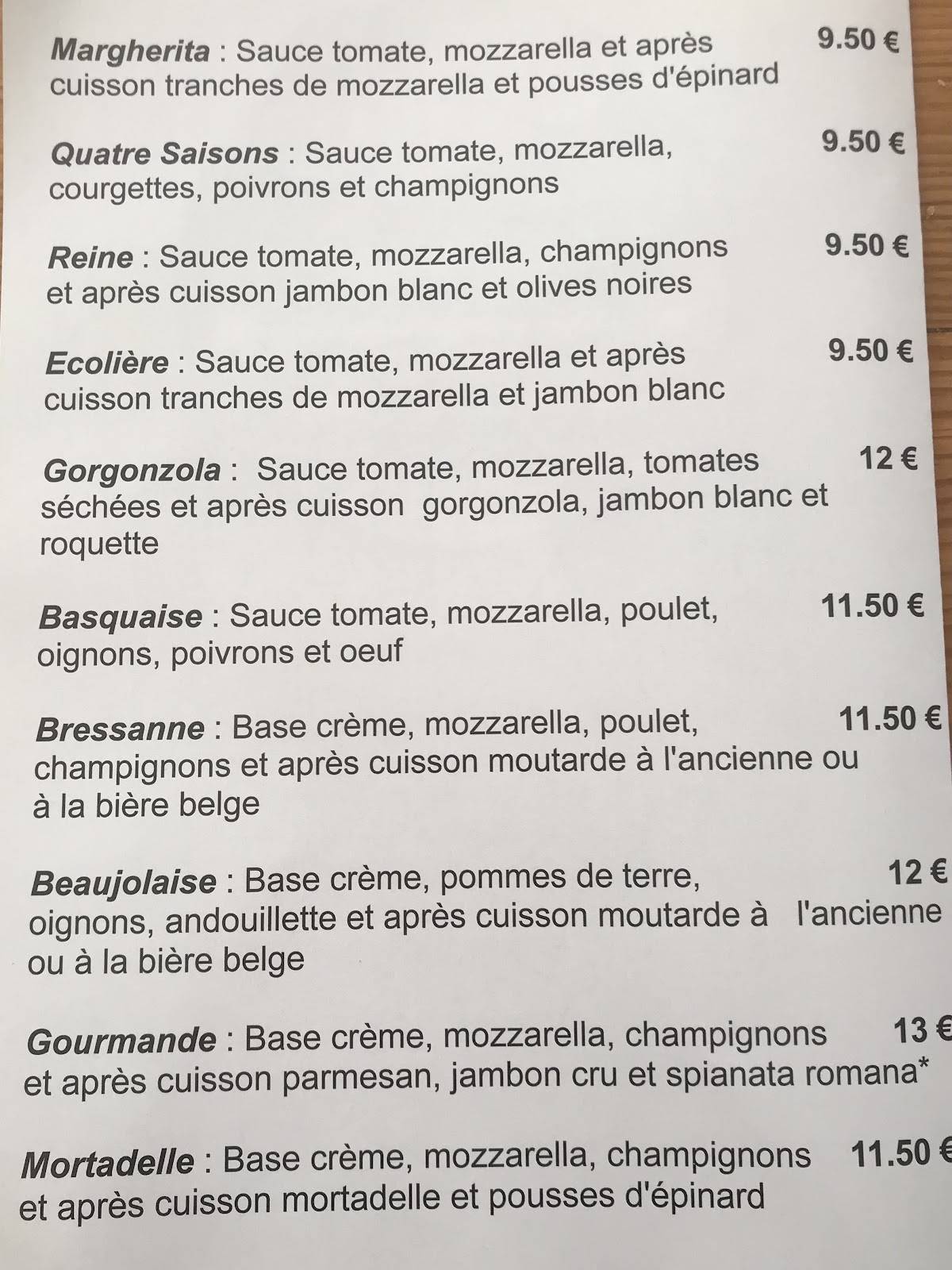 Menu at Family Pizza pizzeria, Fleurie