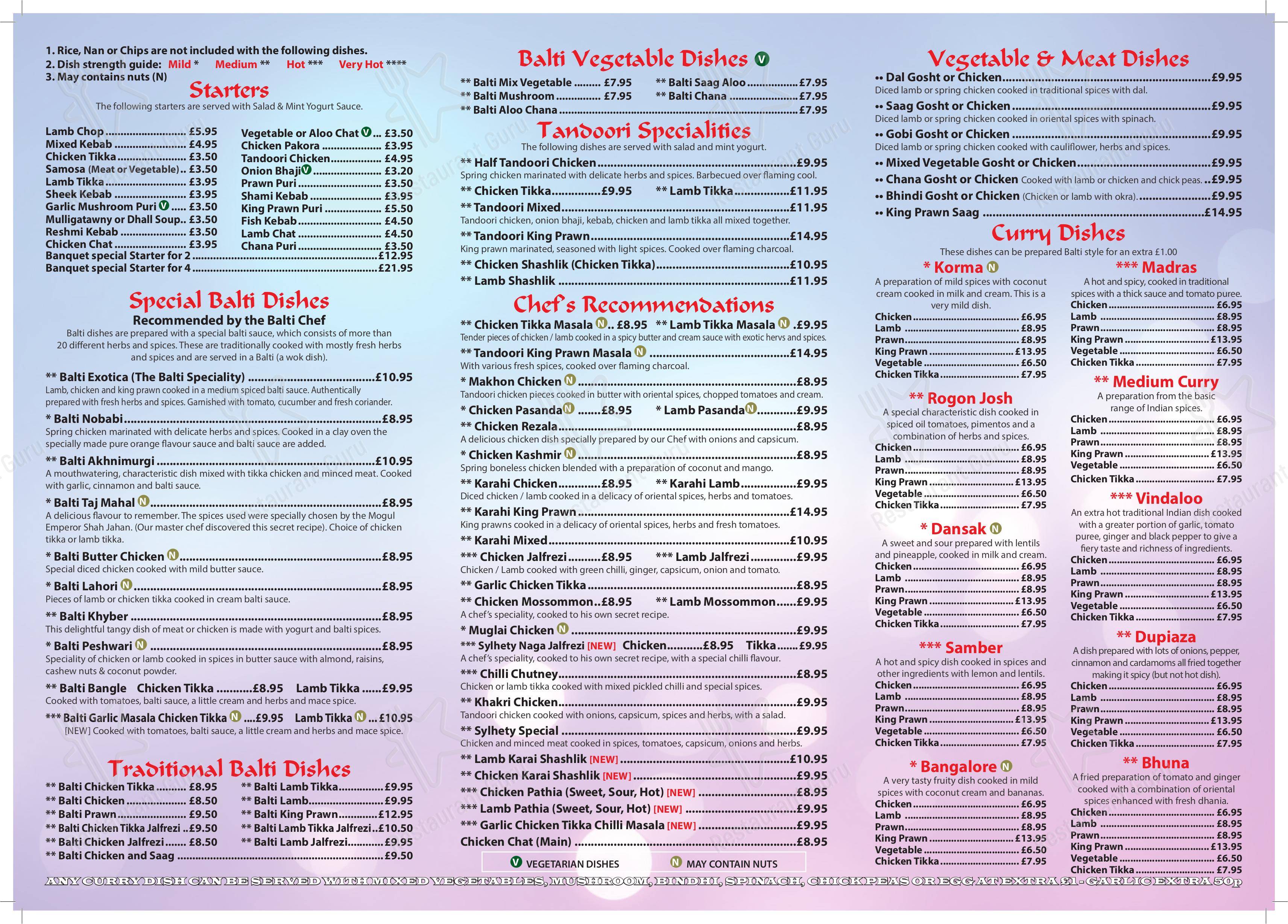 Menu at The Balti Cottage, Winsford fast food, Winsford