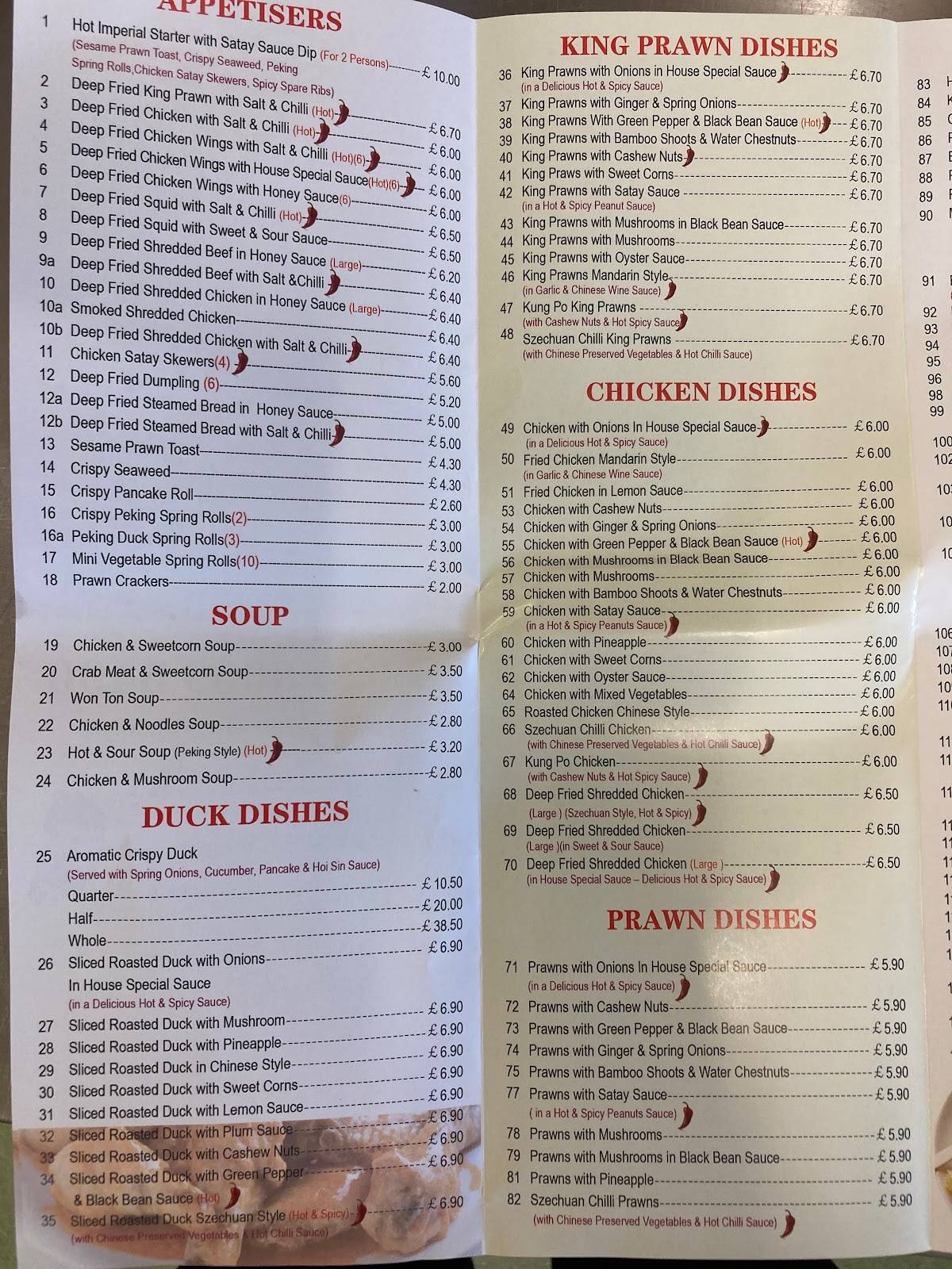 Menu at Golden Jade fast food, Eastleigh