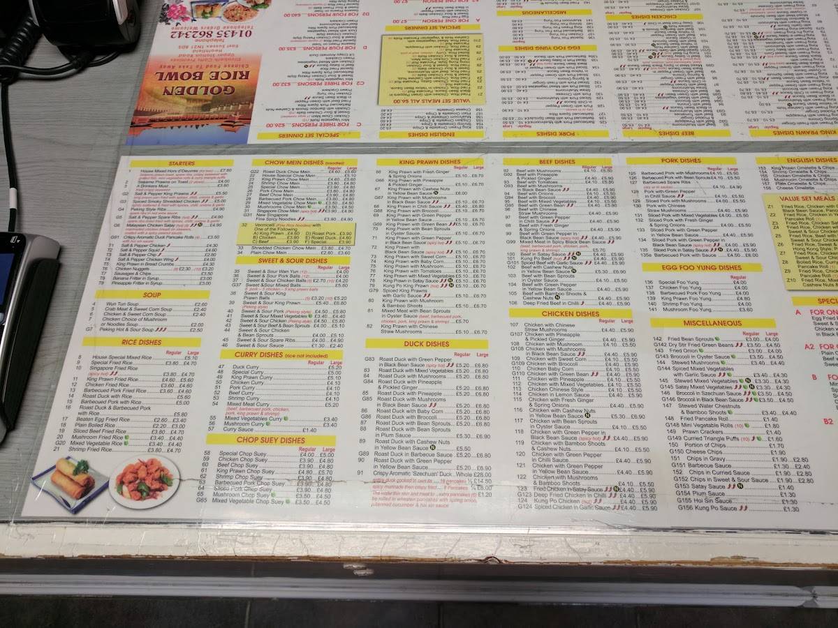 Menu at Golden Rice Bowl fast food, Heathfield