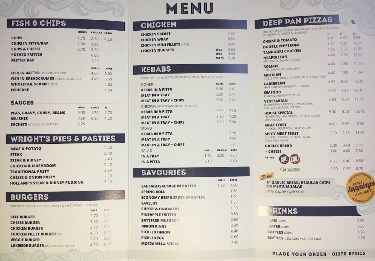 Menu at Lakeside Fish Bar, Rode Heath