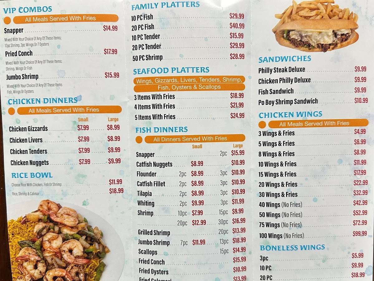 Menu at Mr flounder fish chicken shrimp fast food, Jacksonville