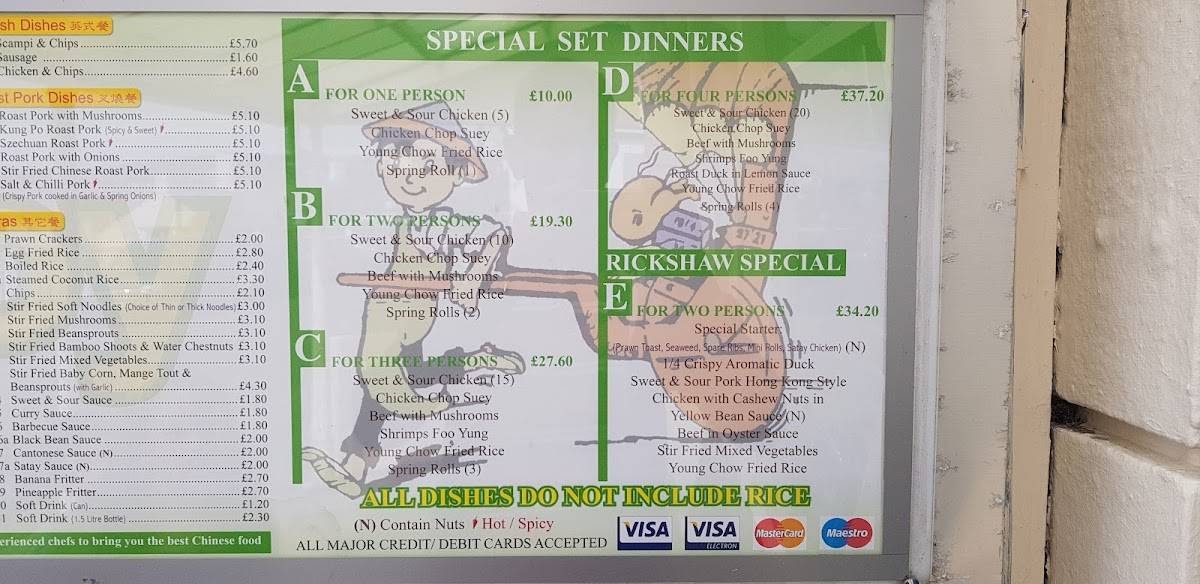 Menu at Rickshaw Boy fast food, Paignton