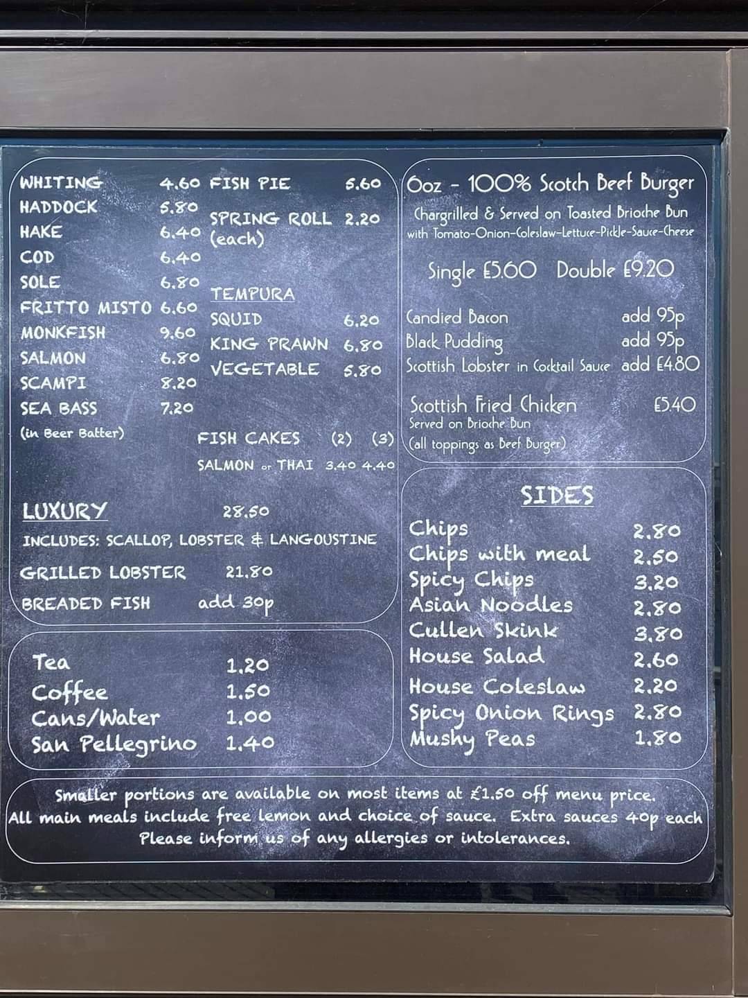 Menu at The Wee Hurrie fast food, Troon