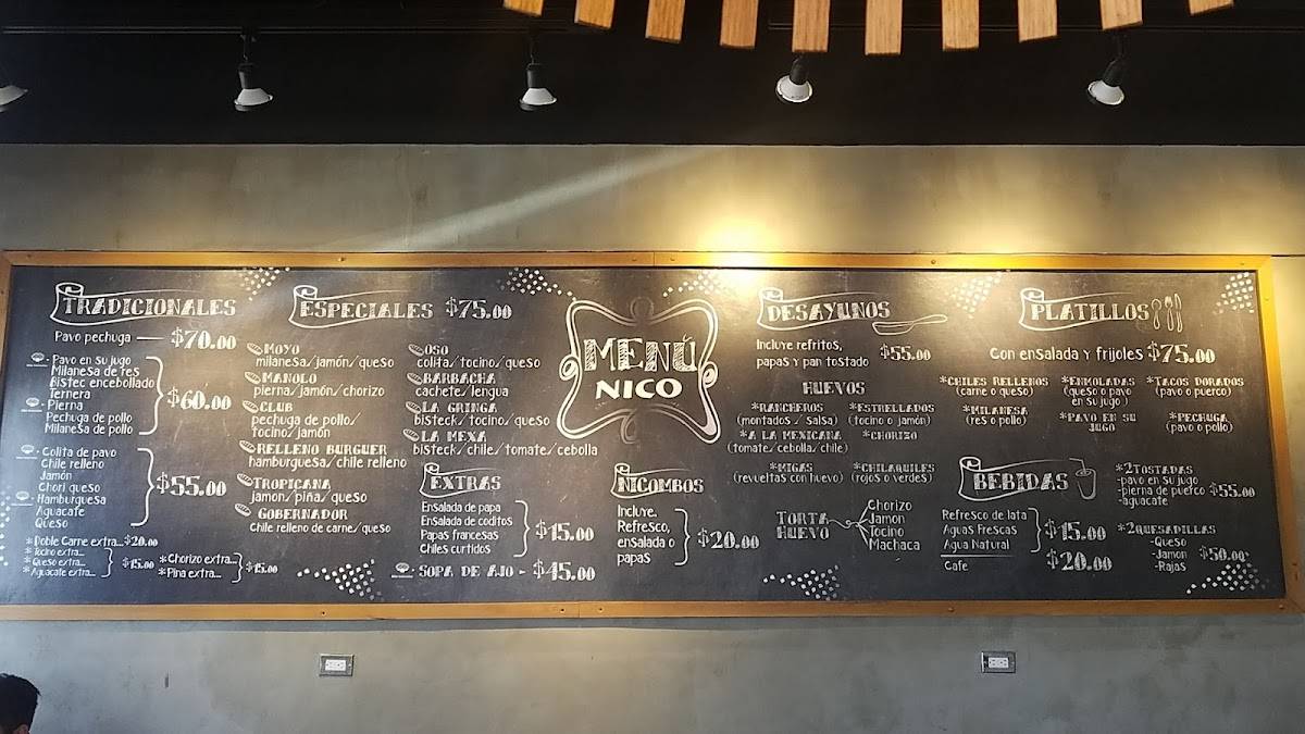 Menu at Tortas Nico fast food, Ciudad Juarez, Av. Tecnológico 3005