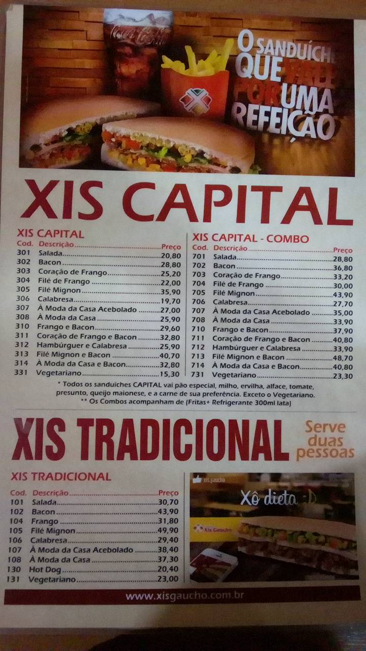 Menu em Xis Gaúcho - Asa Norte restaurante de fast food, Brasília, Asa ...
