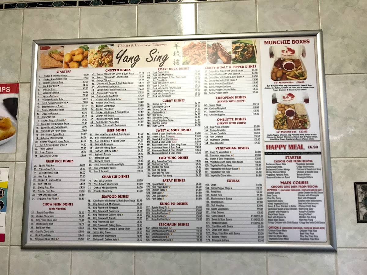 Menu at Yang Sing fast food, Livingston