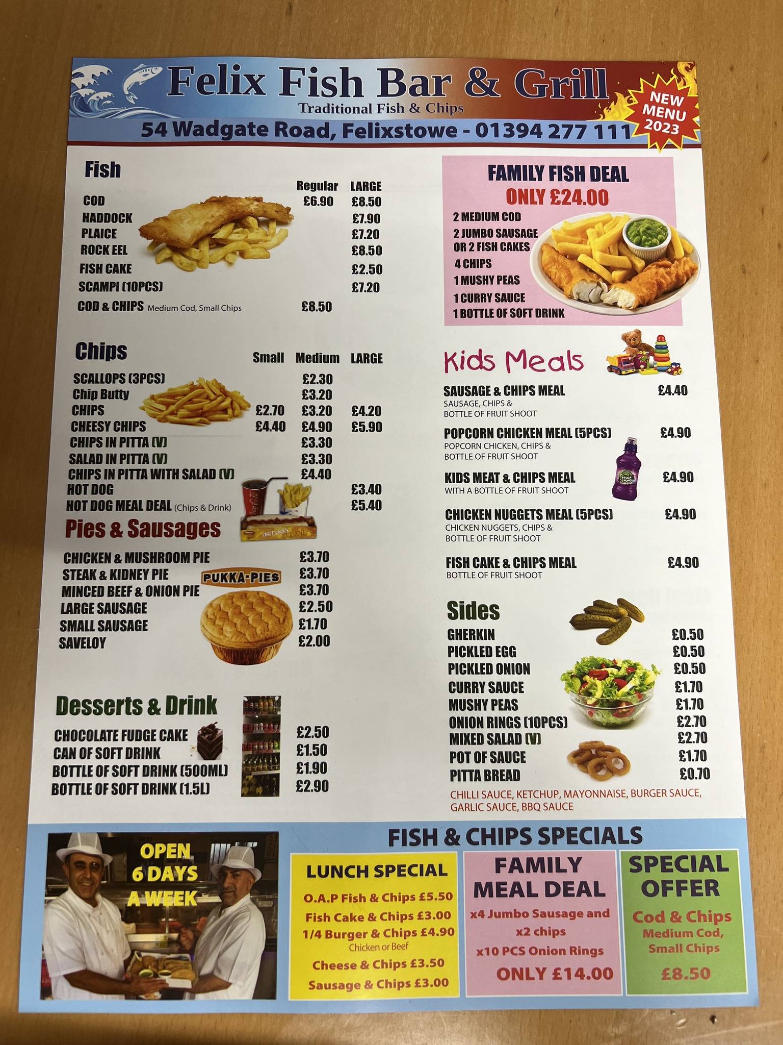 Menu at Felix Fish Bar & Grill, Felixstowe