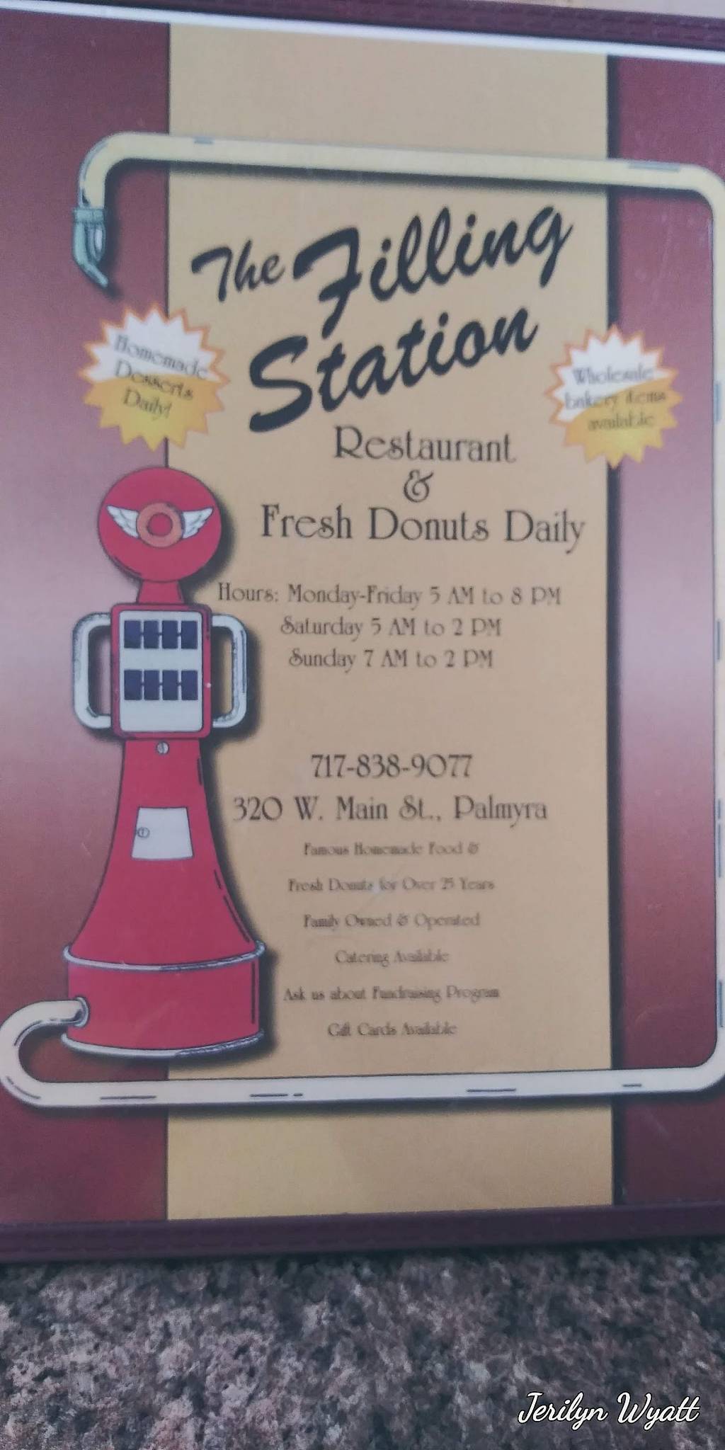 Menu at Filling Station restaurant, Palmyra