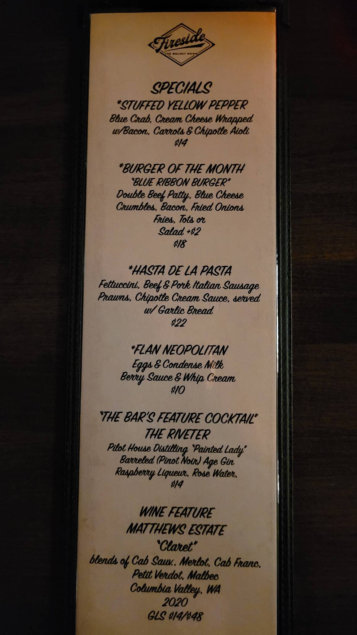 Menu at Fireside Burien pub & bar, Burien