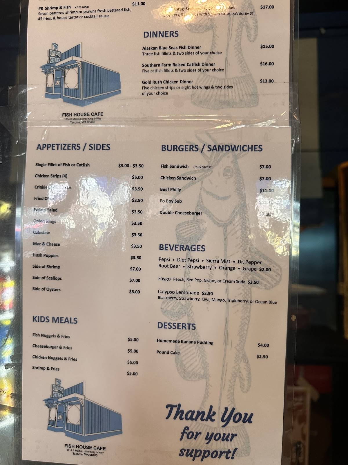 Menu at Fish House Cafe, Tacoma