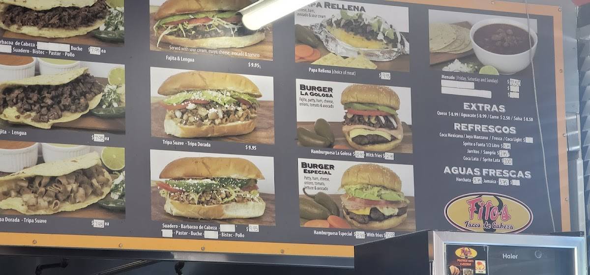 Menu at Fito's Tacos De Cabeza restaurant, Dallas, Jefferson Blvd