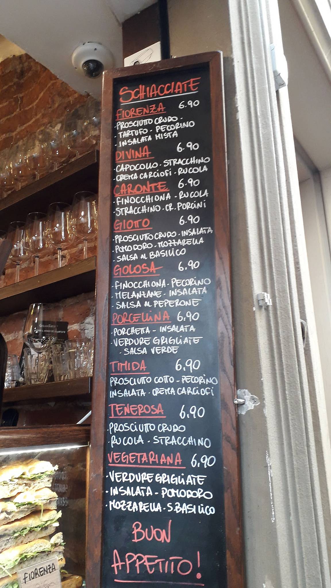 Menu at All’Antico Vinaio cafe, Florence