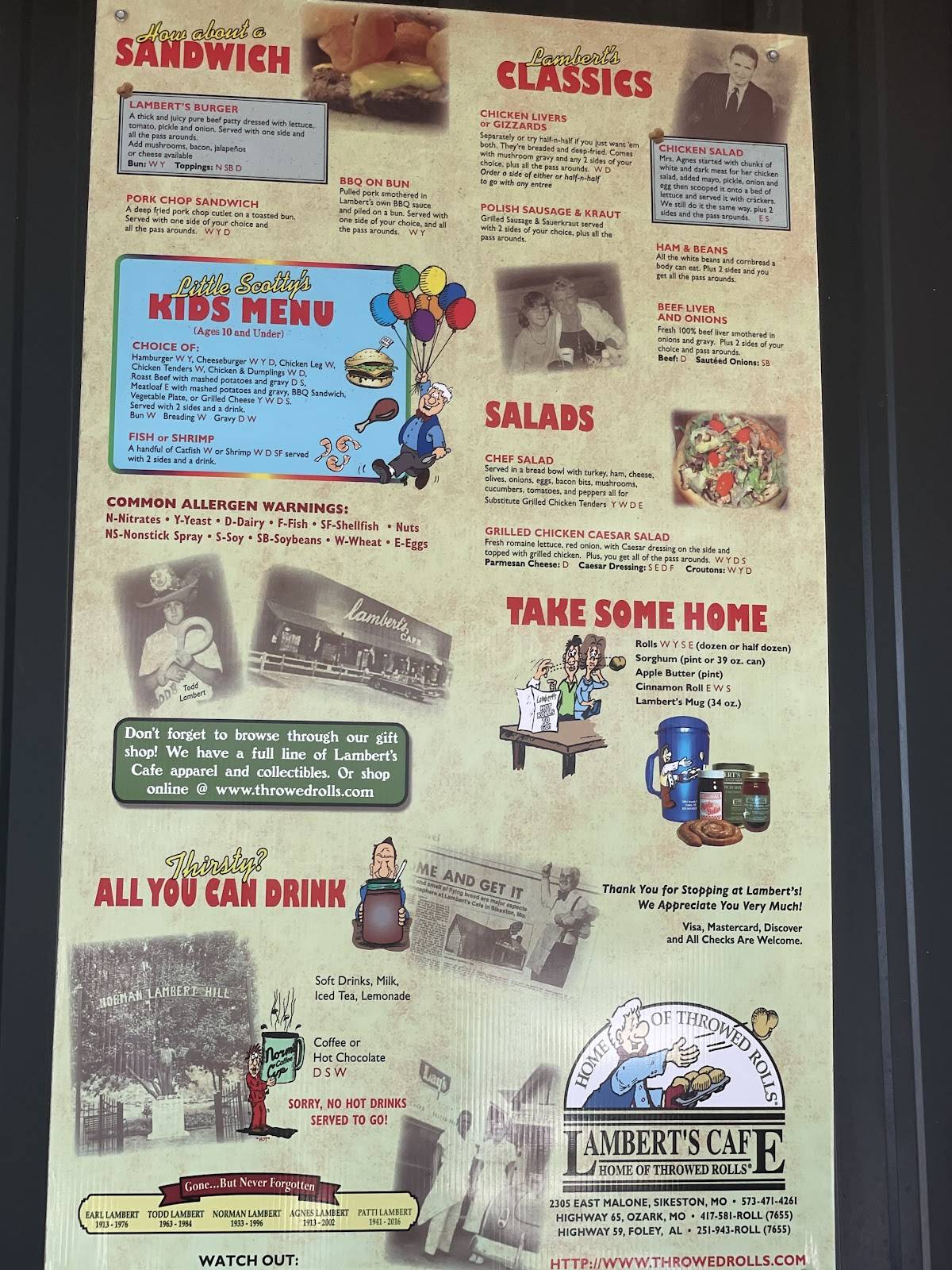 Menu at Lambert's Cafe, Foley, S McKenzie St
