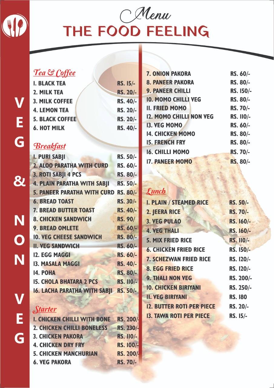 Menu at Food & Feelings, Gangtok